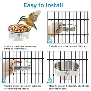 2 Pack Stainless Steel Bird Bowls for Cage Parrot Food Water Bowl Bird Feeding Dish Cups Parrot Food Water Feeder Pet Hanging Bowl Crate Coop Cups with Clamp Holder for Small Animal Dog Parakeet