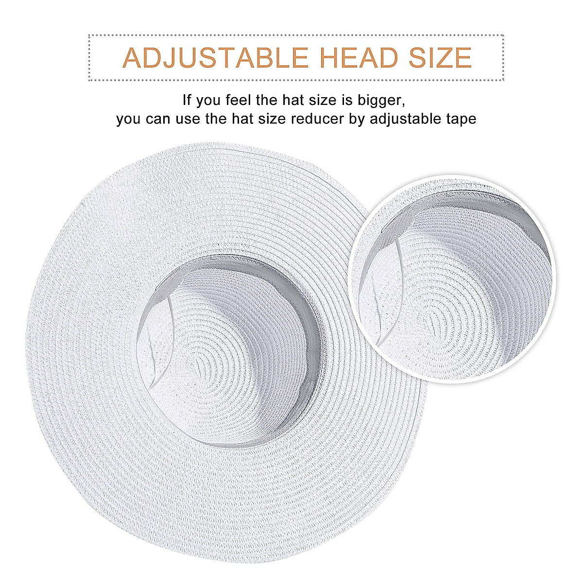 FARVALUE Women's Sun Beach Straw Hat Wide Brim Floppy Folable UPF 50+ Summer Hat for Women White