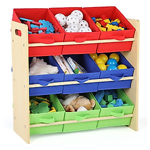 Humble Crew Kids Toy Organizer with 9 Fabric Storage Bins, 24" Tall, Primary