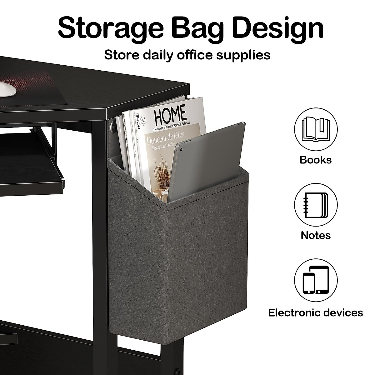sogesfurniture Corner Desk Small Desk Corner Table for Small Space, Corner Computer Desk Writing Smooth Keyboard Tray & Shelves,Compact Home Office Triangle Table