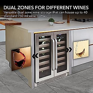 Whynter BWR-401DS 40 Bottle Stainless Steel Dual Zone Built Wine Refrigerators-Elite Series with Seamless Doors