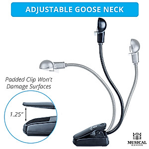 Music Stand Light - Book Light for Reading in Bed – Clip on Portable LED Light - Reading Light - Clamp Light for Violin, Piano, DJ, Desk & More – USB, AA battery operated (Batteries Not Included)
