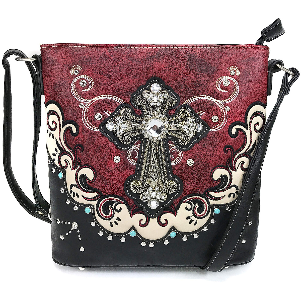 Justin West Mustang Cross Handbag Purse For Girls Women Concealed Carry (Red Messenger Only)