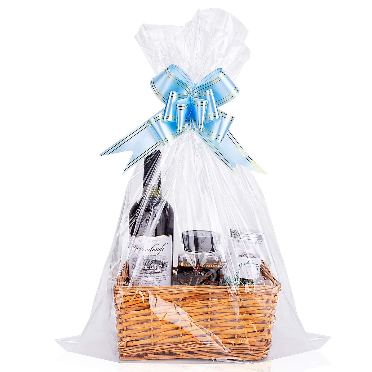 Awpeye Cellophane Bags 25 Pack, Cellophane Gift Bags, Cellophane Wide Clear Bags For Mugs, Wine Bottles And Small Baskets 2 Mil Thick