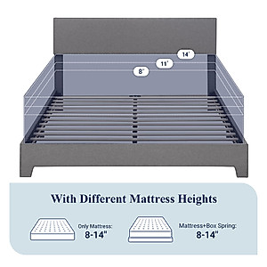 Allewie Full Size Bed Frame with Adjustable Headboard, Upholstered Platform Bed with Wood Slats, Heavy Duty Mattress Foundation, No Box Spring Needed, Noise-Free, Easy Assembly, Light Grey
