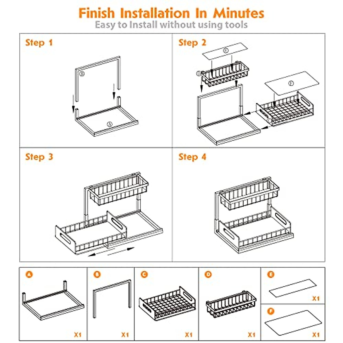 Webetop Under Kitchen Sink Organizers and Storage, 2 Tier Pull Out Cabinet Organizer, Multi-Purpose Sliding Shelf Under Bathroom Drawer- 14.2L x 10.6W x 11H