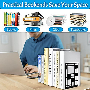 Bookends,Book Ends for Shelves,Bookends for Heavy Books, Book Holder,Metal BookEnd Supports (4)