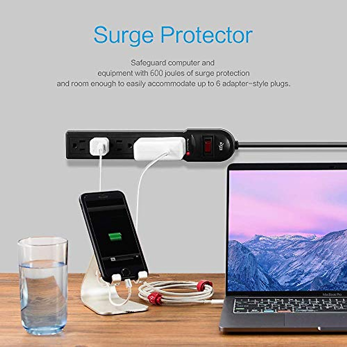 KMC 6-Outlet Surge Protector Power Strip 10-Pack, 735 Joules, Overload Protection, 2-Foot Cord