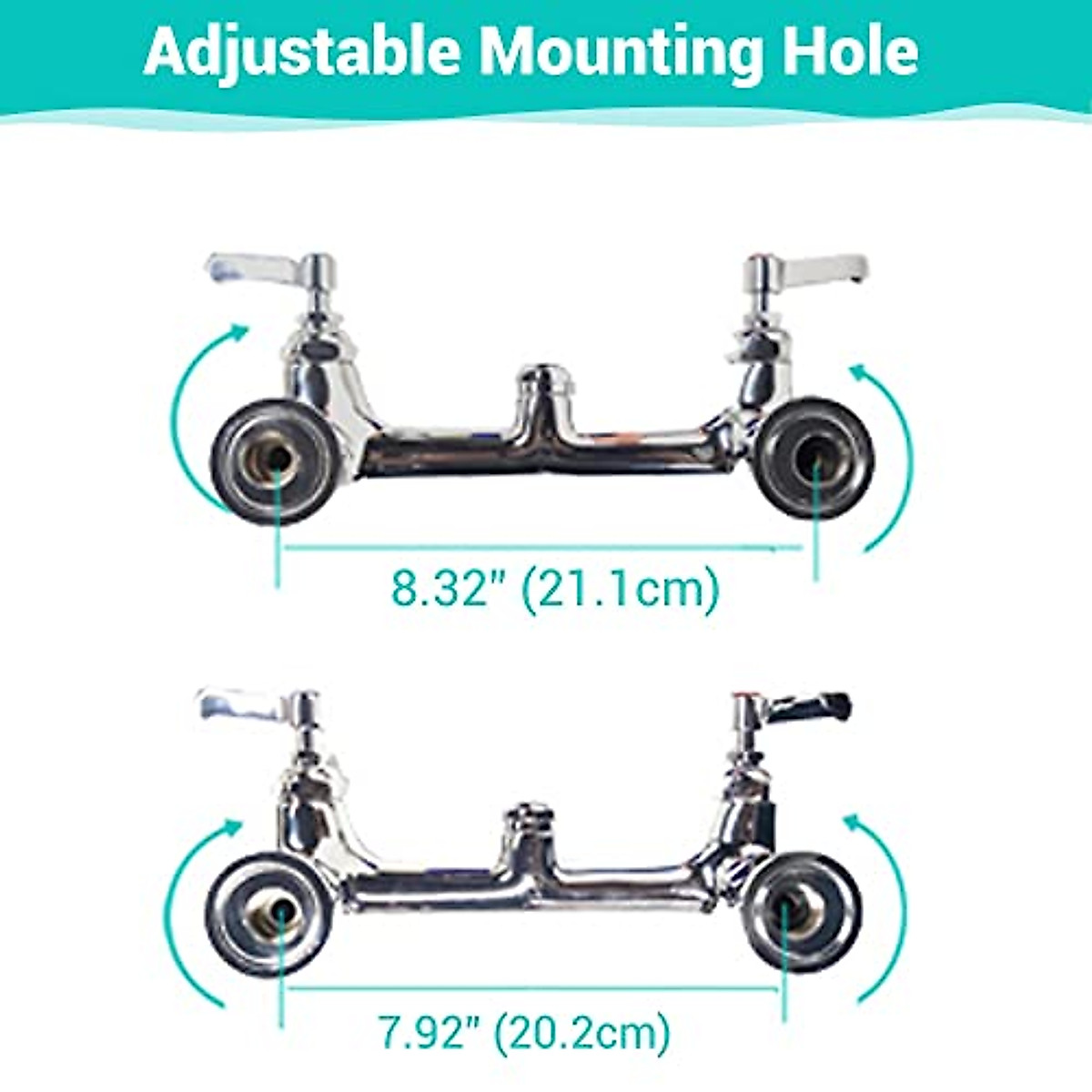 Aquaterior Upgraded Pre-Rinse Commercial Kitchen Faucet with Sprayer 44" Height Wall Mount Double Handle with Add-On 12" Rotatable Spout Pull Down for 2/3 Compartment Sink CUPC NSF CEC
