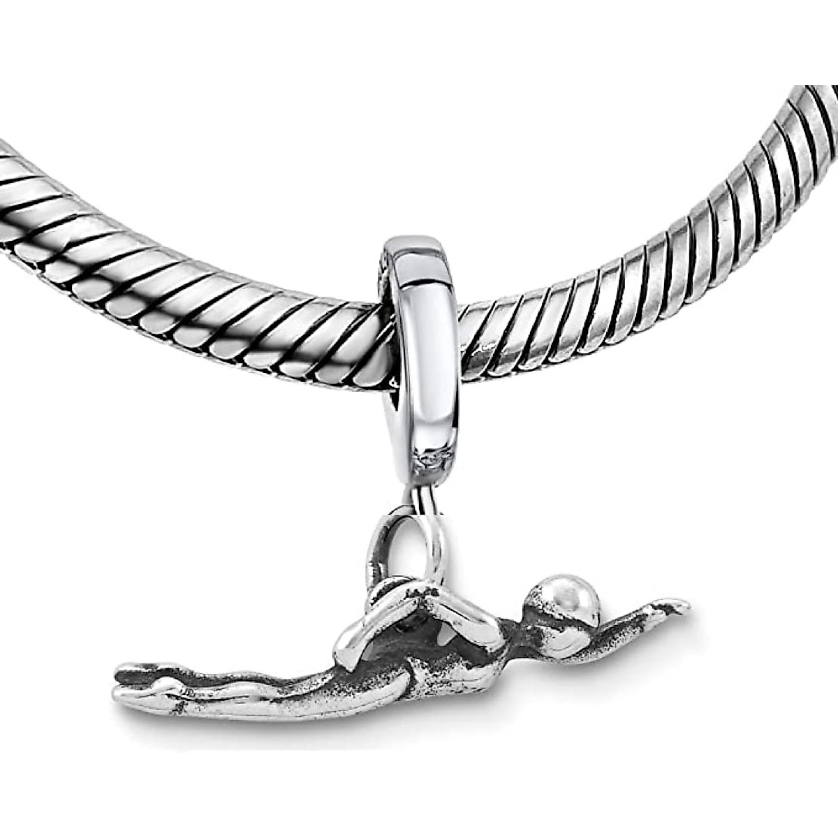 925 Sterling Silver Pendant Charm Bead For Pandora & Similar Charm Bracelets or Necklaces (Swim Swimmer Swimming)