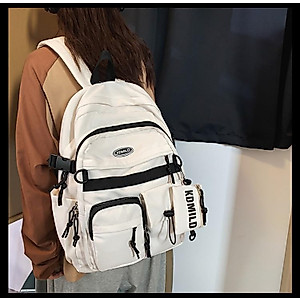 MININAI 2023 Preppy Backpack with Coin Purse Y2k Japanese Harajuku Backpack Aesthetic Cool College Daypack Fit 15.6" Laptop (White,One Size)
