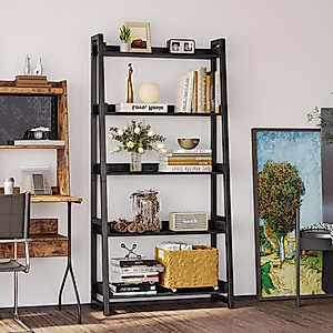 IRONCK Industrial Bookshelf 5-Tier 31.5 in Wide, Bookcase Ladder Shelf, Storage Shelves Rack Shelf Unit, Accent Furniture Metal Frame, Home Office Furniture for Bathroom, Living Room