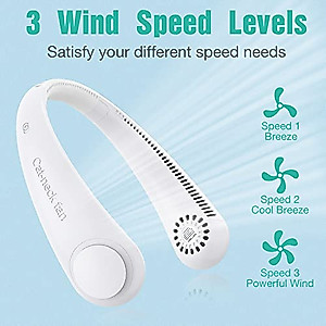 WITHOUSE Portable Neck Fan, Personal Bladeless Hand Free Mini Small Fans with 4400mAh Rechargeable Battery and 3 Adjsutable Speed Quiet for Run, Work, Travel and Camping Outdoor