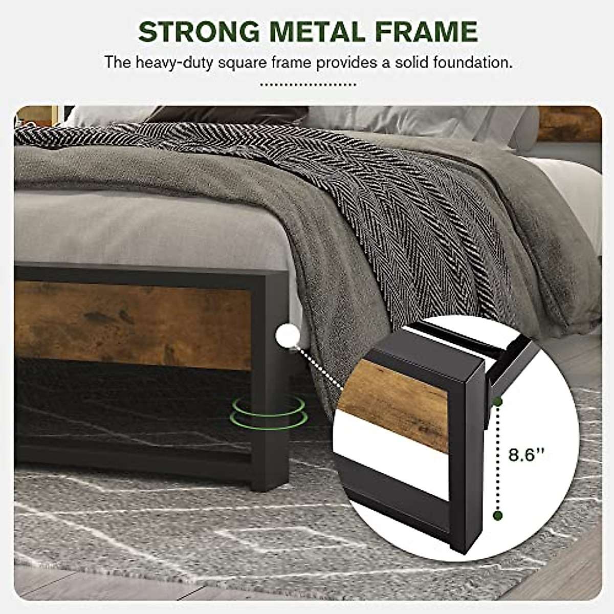 IMUsee Queen Bed Frame with Wooden Headboard, Modern Rustic Style Platform Bed Frame Queen Size, No Box Spring Needed, Easy Assembly, Brown