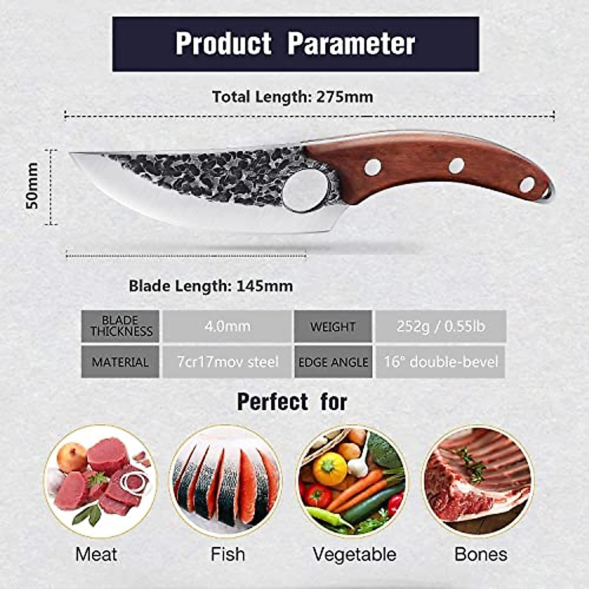 Huusk Viking Knife, Chef Knives Hand Forged Full Tang Boning Knives with Sheath Japanese Butcher Meat Cleaver Kitchen Japan knives Caveman Knife for Home or Camping