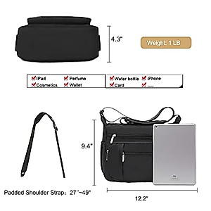 Shaelyka Large Shoulder Bag with PADDED Shoulder Strap, Water- Resistant Crossbody Bag for Women, Black