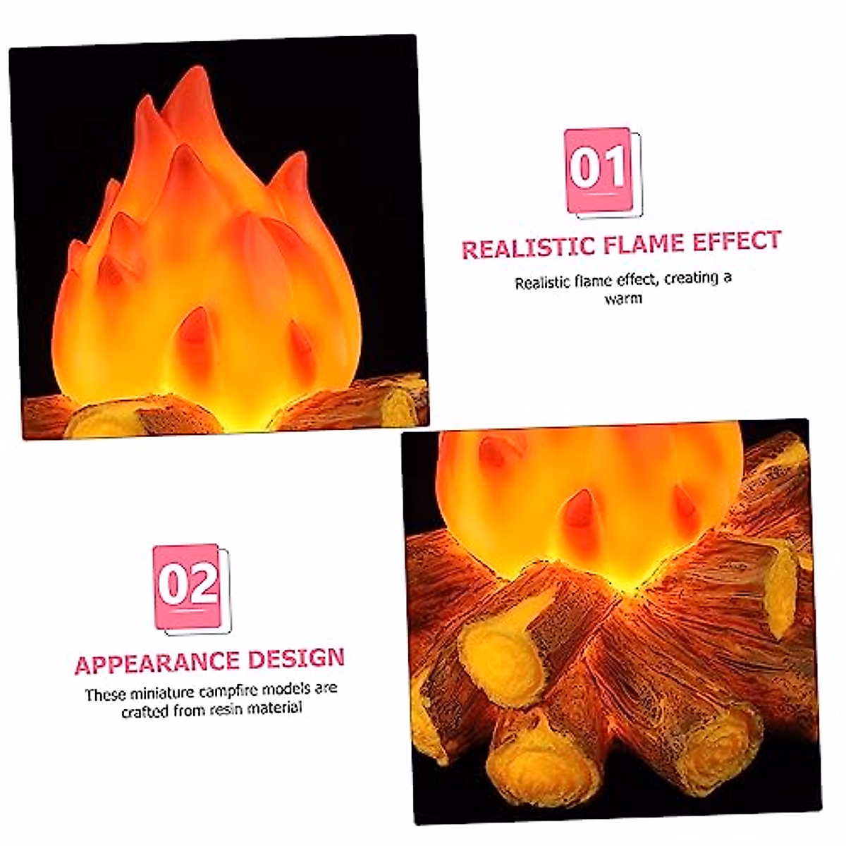 FONDOTIN Flame Lamp Battery Desk Lamp Halloween Decor Battery Light Bulb Simulated Campfire Lamp Simulated Fire LED Torch LED Desk Light Flashing Decorate Bonfire Lamp Prop Lights Resin