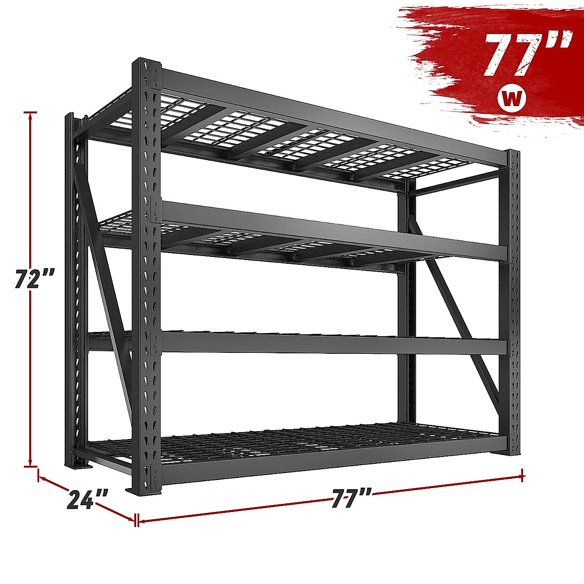 Bepatio 8000 LBS Garage Shelving, 77" W Heavy Duty Steel Shelving Unit Adjustable Metal Shelves for Storage Shelves Utility Shelf for Garage,Basement,Warehouse,Black 77" W*24" D*72”H