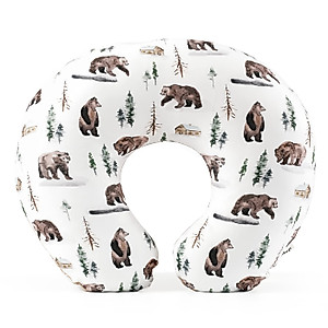 GRSSDER Nursing Pillow Cover Stretchy Soft Minky Fabric Removable Covers for Breastfeeding Pillows, Comfortable Slipcover for Baby Boy and Girls, Jungle Bear/Rainbow
