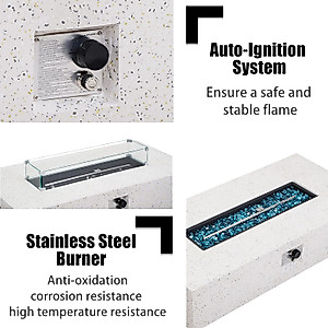 Essential Lounger 56 Inch Firepit Table for Outside, 50,000 BTU Rectangular Concrete Outdoor Firepit Tables with Wind Guard,Waterproof Cover,Lava Rocks,Side Handles,Big Propane Gas Fire Table - Grey