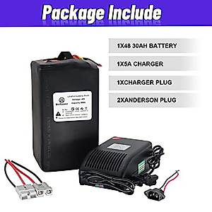 48V Ebike Battery-30AH LiFePO4 Battery Pack with 5A Fast Charger and 40A BMS for Ebikes Electric Bicycle Electric Scooter Motorcycle 500W 750W 1000W 1500W 1800W 2000W Motor…
