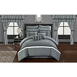 Chic Home Dinah 24 Piece Bed in a Bag Comforter Set, Queen, Grey
