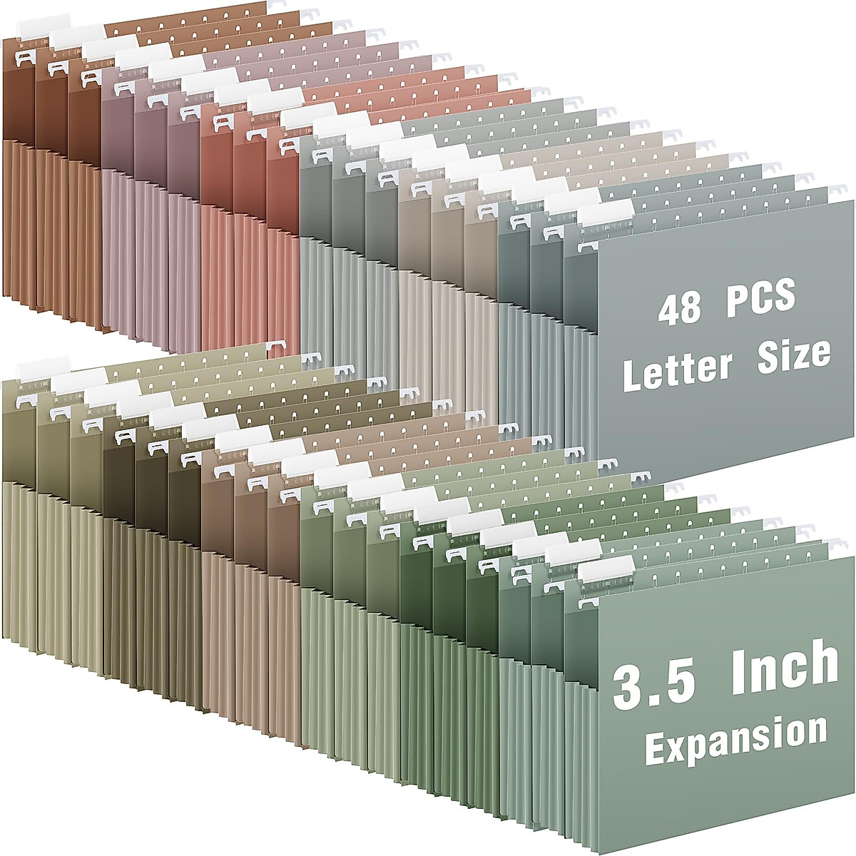 Yaomiao 48 Pcs Letter Size Expanding Hanging File Folders 3.5 Inch Hanging File Pockets with Tabs and Label Multicolored Cabinets File Folders for Office Home File Organization (Classic Colors)
