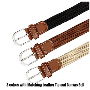 3 pcs Elastic Stretch Woven Belt with Classical Colors for Jeans Braided Belt for Golf Casual Pants (Classical Buckle)