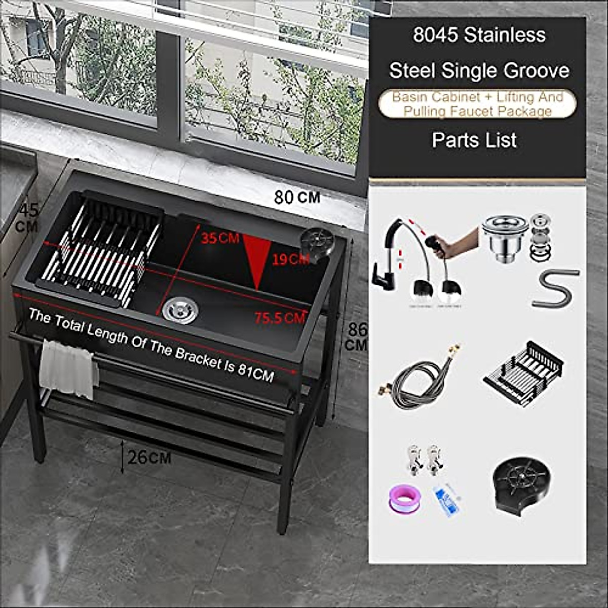 MARQI Commercial Sink,Stainless Steel Utility Sink,Restaurant Catering Kitchen Sink,Floor-Standing Large Capacity,Adjustable Leg Height,Easy to Clean,for Restaurant,Outdoor. (Size : Stretched)