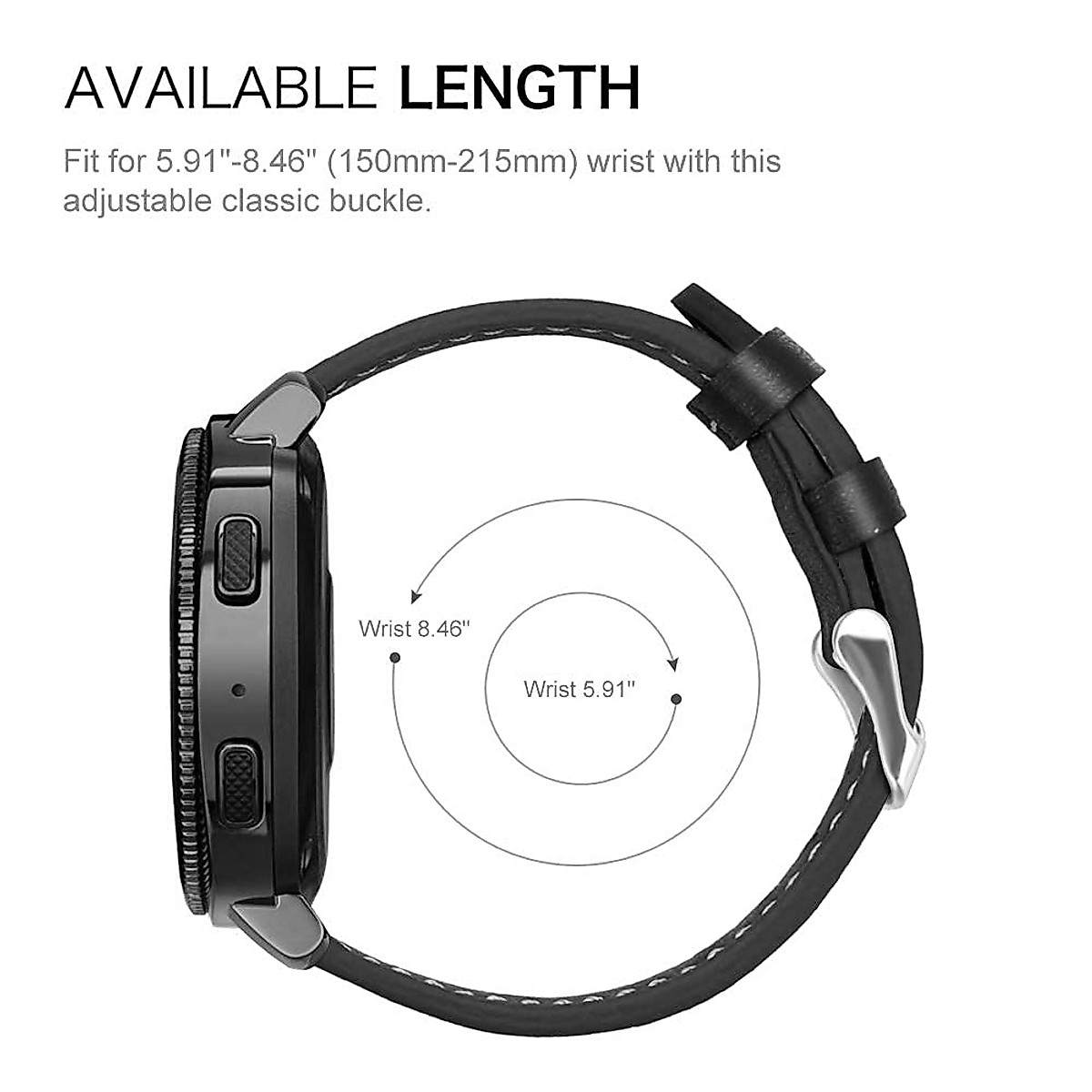 Fintie 20mm Leather Bands Compatible with Samsung Galaxy Watch FE, 7/6/5/4 40mm 44mm / 6 Classic 47mm 43mm / 5 Pro 45mm, Black