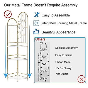 GOLASON Gold Corner Shelf with Storage, 3-Tier Tall Corner Bookshelf, Distinctive Plant Stand Flower Rack, Free Standing Display Shelving Unit for Living Room Kitchen Balcony (Gold and White)