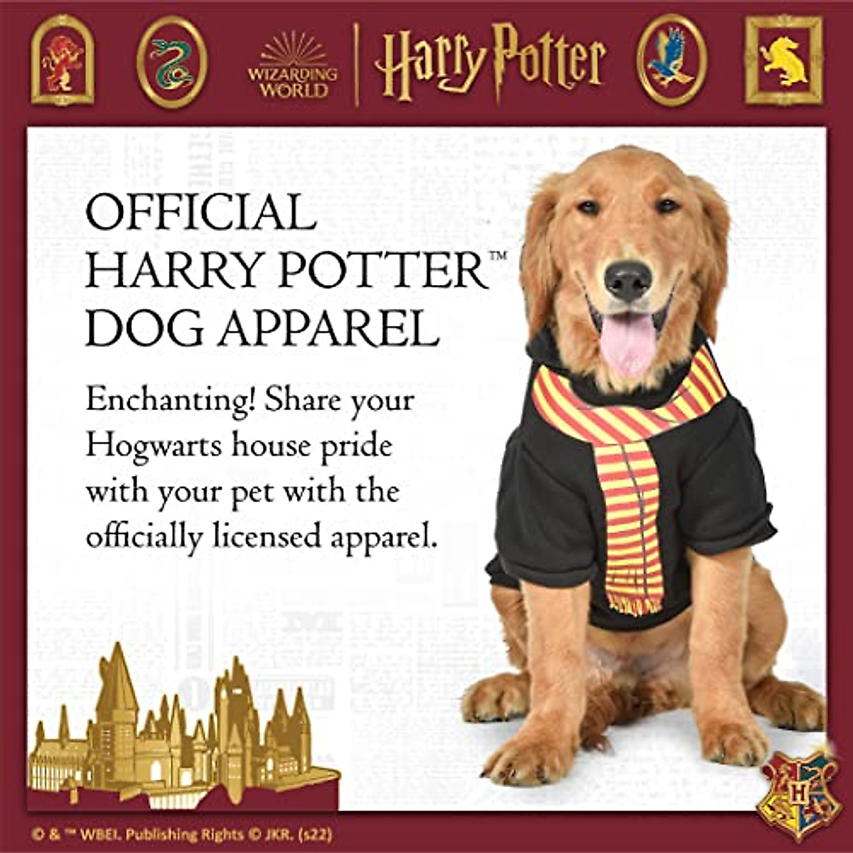 HARRY POTTER Harry Potter: Gryffindor Pet Hoodie with Faux Scarf - X-Small | Accessories for Dogs| Dog Accessories for Hogwarts Houses, Gryffindor, Black (FF23352)