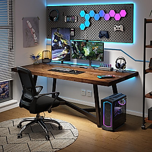 chartustriable 72 inch Solid Wood Dining Table for 4 5 6 People, Rustic Large Brown Rectangular Kitchen Dinner Tables w/Adjustable Metal Leg for Home Living Dining Room Farmhouse Office Family