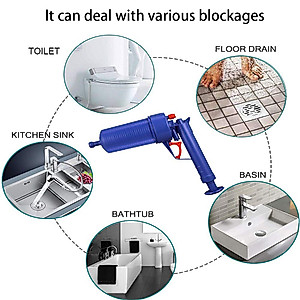 Thinvik Power Toilet Plunger Set Drain Clog Remover Tool Drain Snake Tub Drain Cleaner Opener Air Drain Blaster Gun Bellows Plunger for Sink Bath Toilets Bathroom Shower Kitchen Clogged Pipe Bathtub