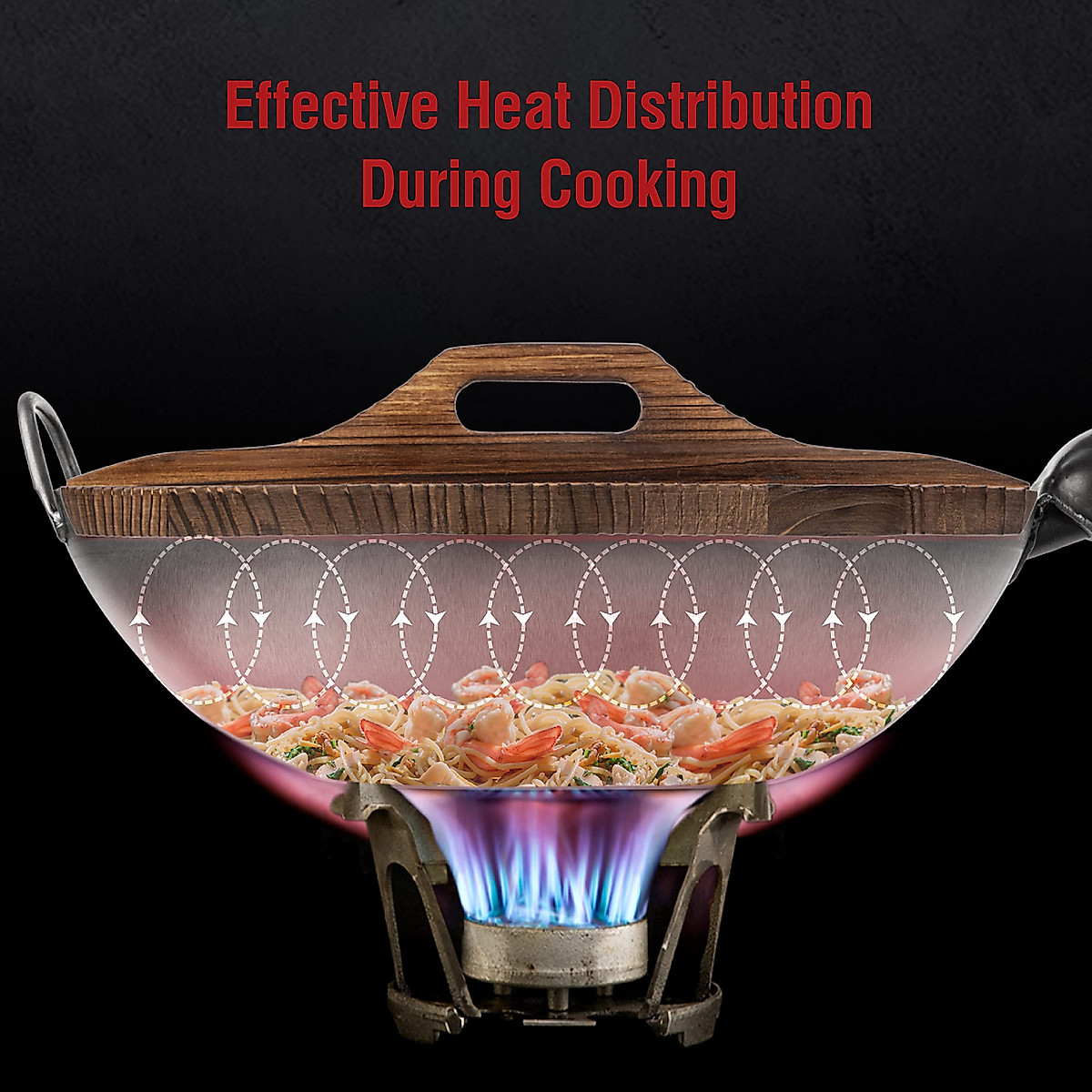 YOSUKATA Flat Bottom Wok Pan - 13.5" + Premium Wok Cover 13,5 inch Pan Lid - 13.5" Blue Carbon Steel Wok + 17’’ Wok Spatula and Ladle - Set of 2 Heat-Resistant Wok Tools