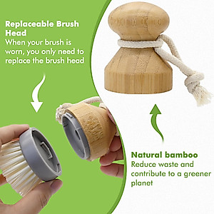 Bamboo Dish Brush, 2 Pack Bamboo Dish Scrub Brushes with Tray, Detachable Wooden Palm Brush for Cleaning Pots, Pans, Dishes, Sink and Vegetables