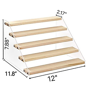 VAEHOLD Spice Rack Organizer for Cabinet & Countertop - Seasoning Organizer Spice Shelf - Space Saving Wooden Display Risers Shelf Showcase Fixtures Jewelry (5 Tier)