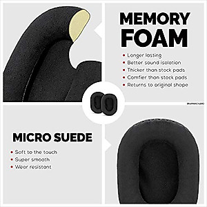 BRAINWAVZ Replacement Micro Suede Earpads for Sony MDR 7506, V6, CD900ST, Memory Foam Ear Pad & Suitable for Other On Ear Headphones, Micro Suede Black