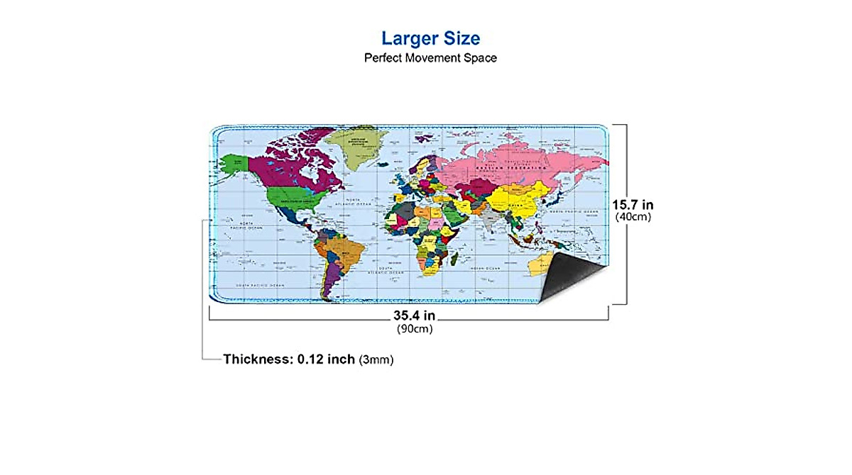 Large World Map Mouse Pad for Gaming & Office Use