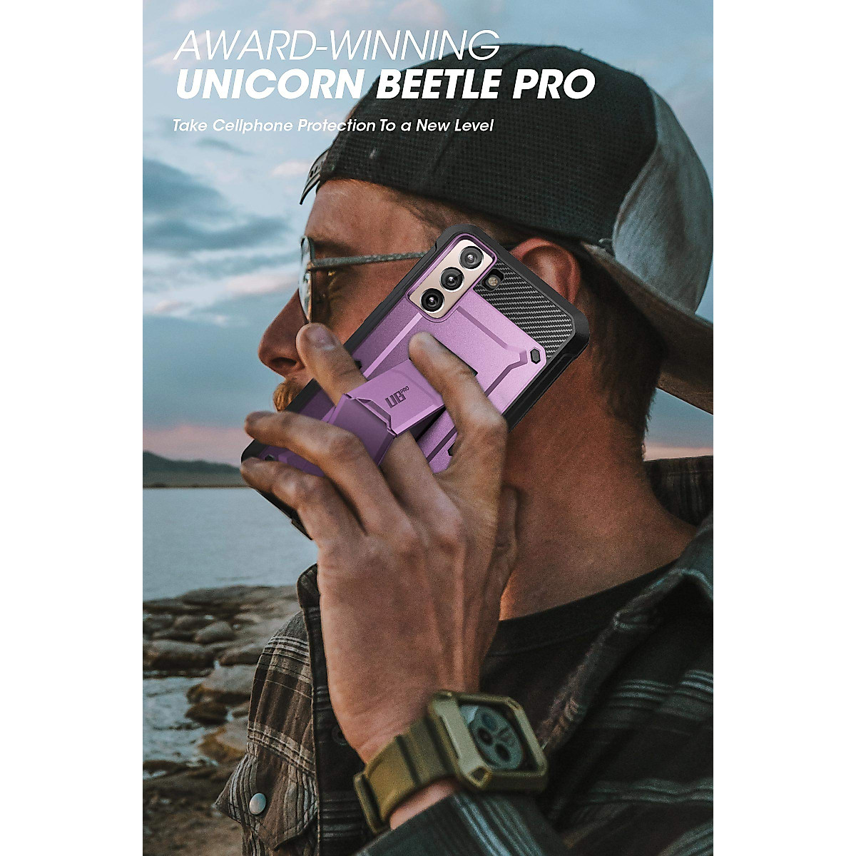 SUPCASE for Samsung Galaxy S21 5G Case with Satnd (Unicorn Beetle Pro), [Built-in Belt Clip] Heavy Duty Shockproof Protective Phone Case without Built-in Screen Protector for Galaxy S21, Violte