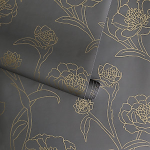 Tempaper Noir Peonies Removable Peel and Stick Floral Wallpaper, 20.5 in X 16.5 ft, Made in The USA