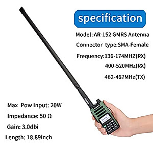 ABBREE Tactical Foldable Antenna 18.89inch GMRS Antenna SMA-Female for Baofeng etc GMRS Radios