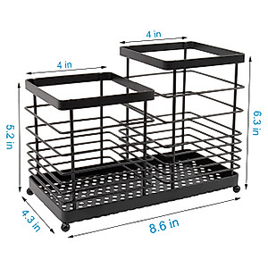 RedCall Utensil Holder for Countertop,Stainless Steel Kitchen Holder,2-In-1 Spoon Spatula Holder for Kitchen Counter,Large Wire Utensils Organizer,Black Cooking Tool Holder Storage Crock