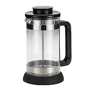 BonJour Coffee Borosilicate Glass French Press with Coaster & Scoop, 33.8-Ounce, Riviera, Black