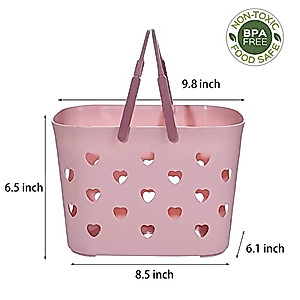Anyoifax 2 Pack Portable Shower Caddy Tote Plastic Storage Basket with Handle Box Organizer Bin for Bathroom, Pantry, Kitchen, College Dorm, Garage, Set of 2 - Pink & Grey
