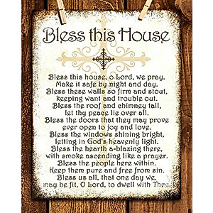"Bless This House, O Lord, We Pray- Distressed Parchment Print- 8 x 10" Wall Art- Ready to Frame. Traditional Script Design-Home Décor- Kitchen Décor- Christian Gifts. Inspirational Prayer For All.
