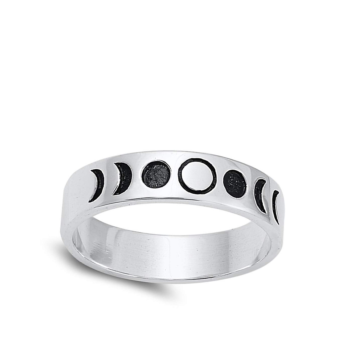 Lunar Moon Phases Science Space Nature Ring .925 Sterling Silver Band Size 7