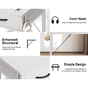 ODK 40 Inch Small Desk with Fabric Drawers- for Bedroom, White Vanity Desk with Storage, Home Office Computer Desk for Small Spaces, Modern Work Writing Study Table, White