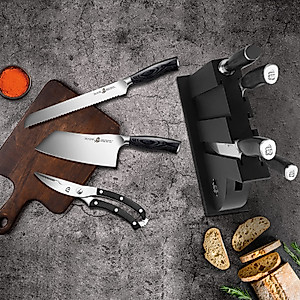 TUO 8 Pcs Chef Knife Set - Professional Knife Block Set Sharpener Steel, German Stainless Steel Ergonomic Pakkawood Handle with Gift Box, Fiery Phoenix Series - Black