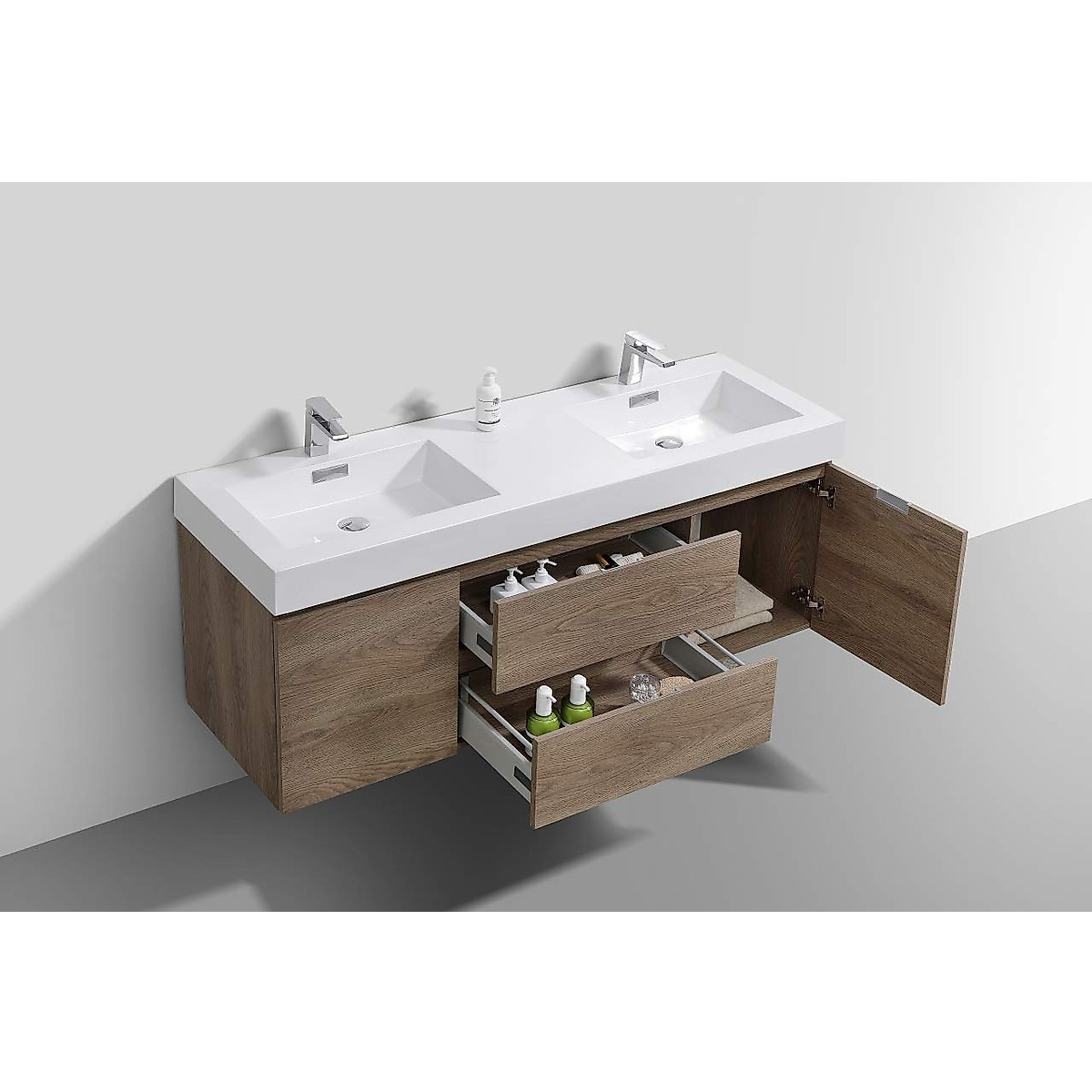 Bliss 60" Double Sink Butternut Wall Mount Modern Bathroom Vanity